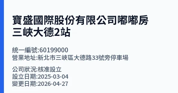 寶盛國際股份有限公司嘟嘟房三峽大德2站的照片-統編 60199000(新北市) 公司登記資料與營業項目詳細圖表