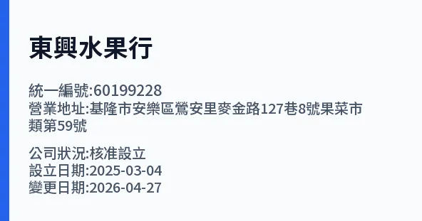 東興水果行的照片-統編 60199228(基隆市) 公司登記資料與營業項目詳細圖表