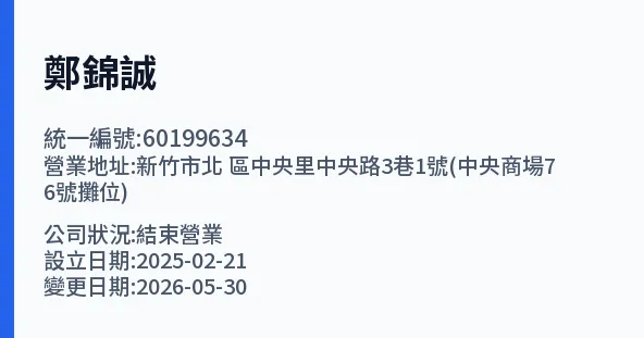 鄭錦誠的照片-統編 60199634(新竹市) 公司登記資料與營業項目詳細圖表