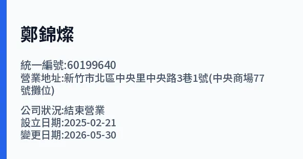 鄭錦燦的照片-統編 60199640(新竹市) 公司登記資料與營業項目詳細圖表