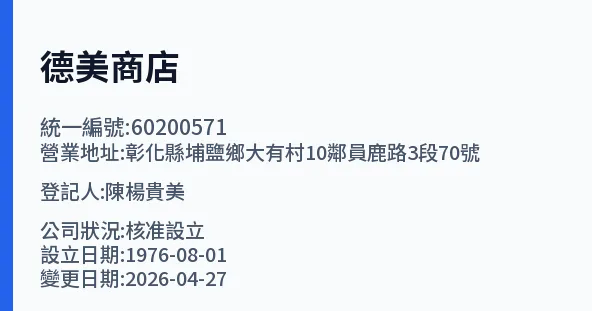 德美商店的照片-統編 60200571(彰化縣) 公司登記資料與營業項目詳細圖表