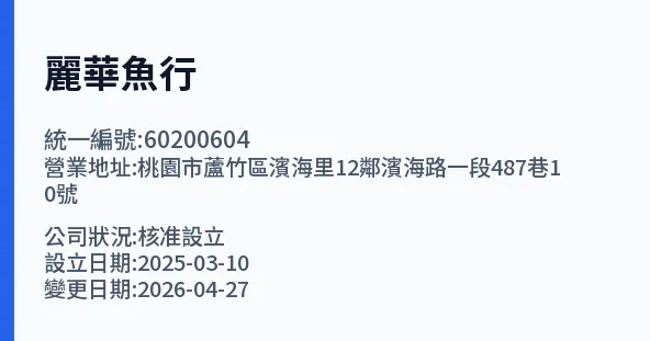 麗華魚行的照片-統編 60200604(桃園市) 公司登記資料與營業項目詳細圖表