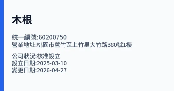木根的照片-統編 60200750(桃園市) 公司登記資料與營業項目詳細圖表