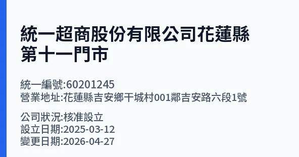 統一超商股份有限公司花蓮縣第十一門市的照片-統編 60201245(花蓮縣) 公司登記資料與營業項目詳細圖表