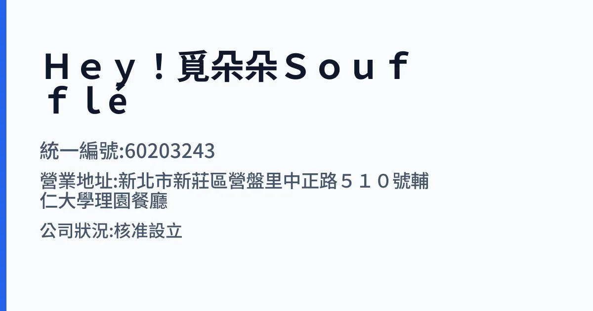 Ｈｅｙ！覓朵朵Ｓｏｕｆｆｌé - 統編 60203243(新北市) 公司登記資料與營業項目詳細圖表