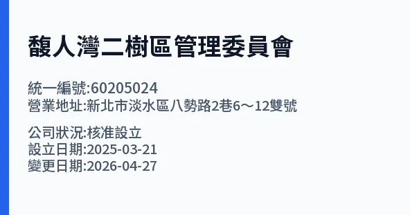 馥人灣二樹區管理委員會的照片-統編 60205024(新北市) 公司登記資料與營業項目詳細圖表