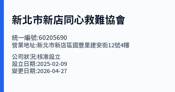 新北市新店同心救難協會的照片-統編 60205690(新北市) 公司登記資料與營業項目詳細圖表