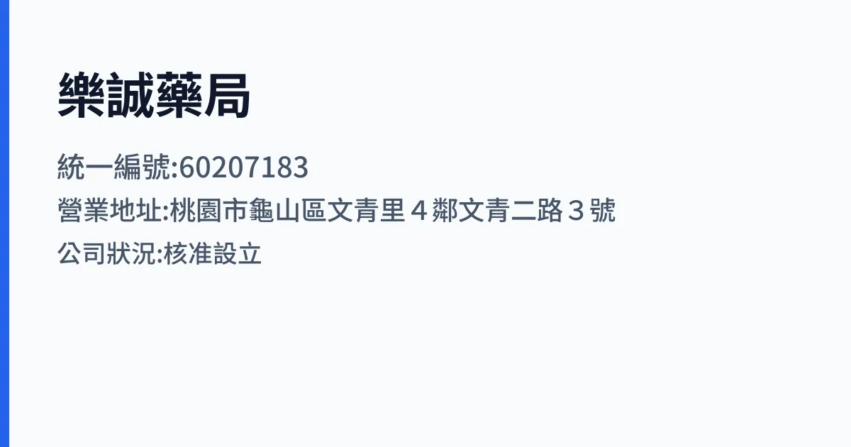 樂誠藥局 - 統編 60207183（桃園市） 公司登記資料與營業項目詳細圖表