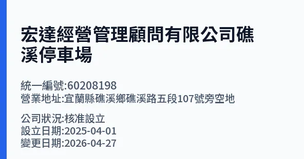 宏達經營管理顧問有限公司礁溪停車場的照片-統編 60208198(宜蘭縣) 公司登記資料與營業項目詳細圖表