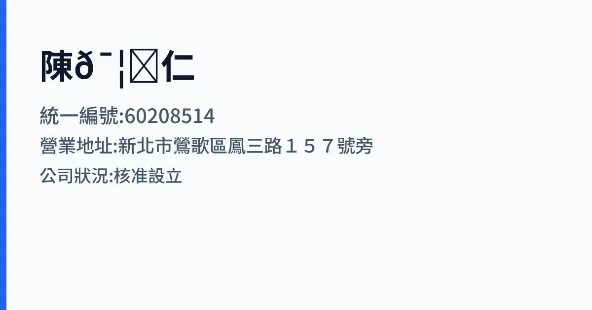 陳育仁 - 統編 60208514(新北市) 公司登記資料與營業項目詳細圖表