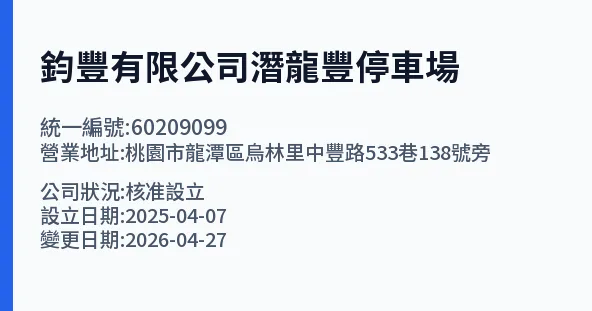 鈞豐有限公司潛龍豐停車場的照片-統編 60209099(桃園市) 公司登記資料與營業項目詳細圖表