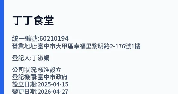 丁丁食堂的照片-統編 60210194(臺中市) 公司登記資料與營業項目詳細圖表