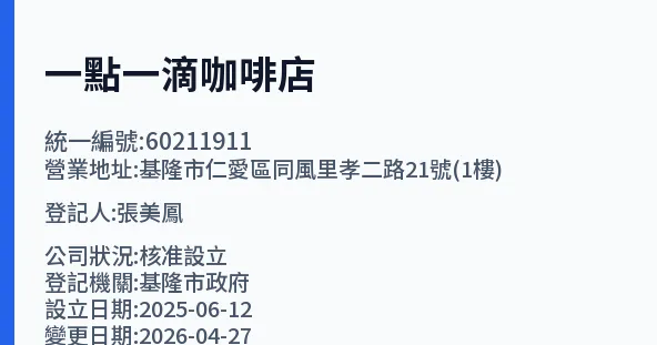 一點一滴咖啡店的照片-統編 60211911(基隆市) 公司登記資料與營業項目詳細圖表