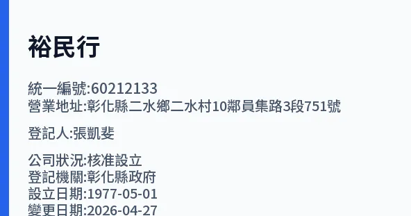裕民行的照片-統編 60212133(彰化縣) 公司登記資料與營業項目詳細圖表