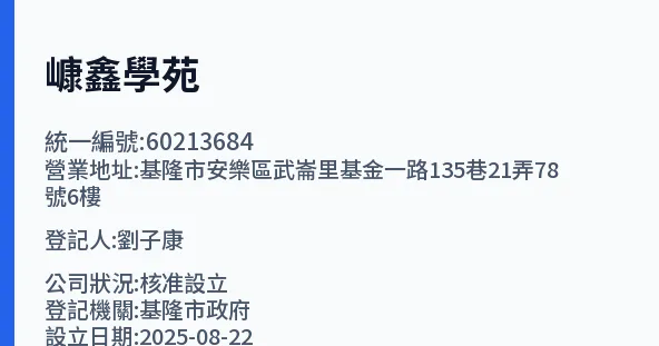嵻鑫學苑的照片-統編 60213684(基隆市) 公司登記資料與營業項目詳細圖表