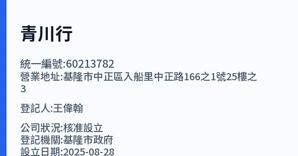 青川行的照片-統編 60213782(基隆市) 公司登記資料與營業項目詳細圖表