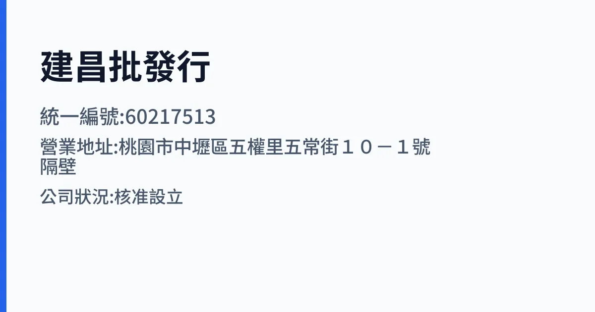 建昌批發行 - 統編 60217513（桃園市） 公司登記資料與營業項目詳細圖表