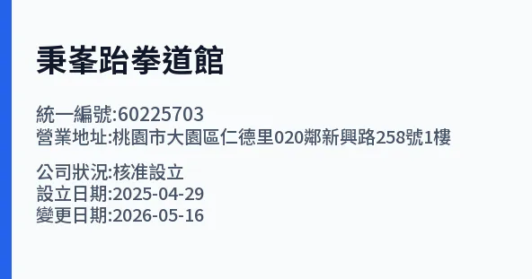 秉峯跆拳道館的照片-統編 60225703(桃園市) 公司登記資料與營業項目詳細圖表