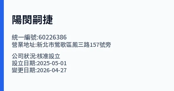 陽閔嗣捷的照片-統編 60226386(新北市) 公司登記資料與營業項目詳細圖表