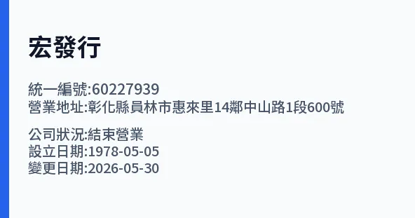 宏發行的照片-統編 60227939(彰化縣) 公司登記資料與營業項目詳細圖表