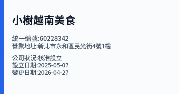 小樹越南美食的照片-統編 60228342(新北市) 公司登記資料與營業項目詳細圖表