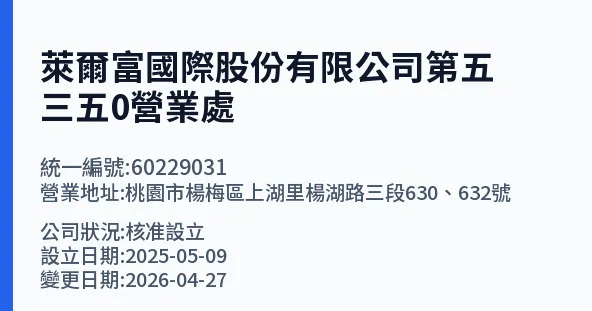 萊爾富國際股份有限公司第五三五0營業處的照片-統編 60229031(桃園市) 公司登記資料與營業項目詳細圖表