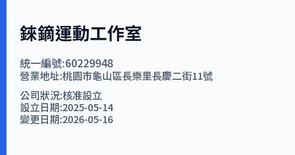 錸鏑運動工作室的照片-統編 60229948(桃園市) 公司登記資料與營業項目詳細圖表