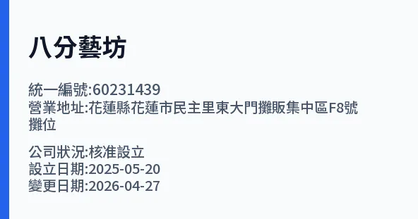 八分藝坊的照片-統編 60231439(花蓮縣) 公司登記資料與營業項目詳細圖表