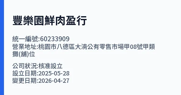 豐樂園鮮肉盈行的照片-統編 60233909(桃園市) 公司登記資料與營業項目詳細圖表
