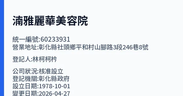 湳雅麗華美容院的照片-統編 60233931(彰化縣) 公司登記資料與營業項目詳細圖表