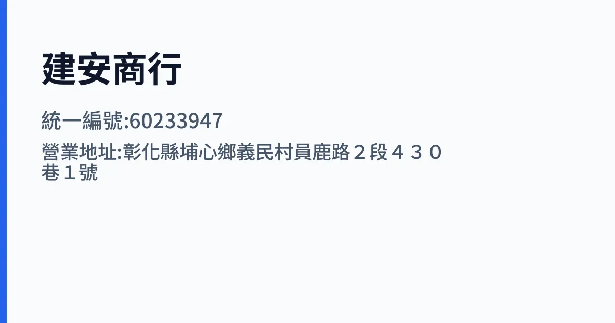 建安商行 - 統編 60233947(彰化縣) 公司登記資料與營業項目詳細圖表