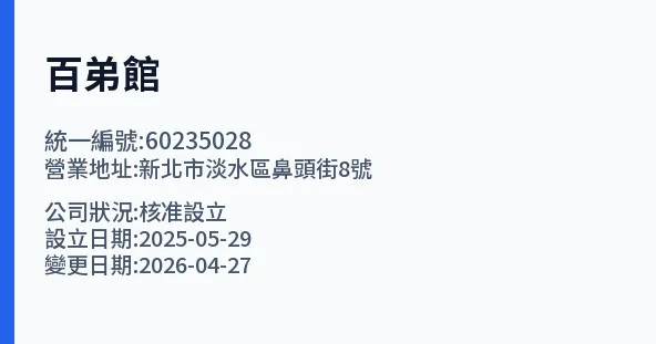 百弟館的照片-統編 60235028(新北市) 公司登記資料與營業項目詳細圖表