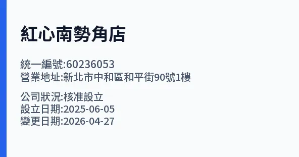 紅心南勢角店的照片-統編 60236053(新北市) 公司登記資料與營業項目詳細圖表