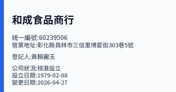 和成食品商行的照片-統編 60239506(彰化縣) 公司登記資料與營業項目詳細圖表