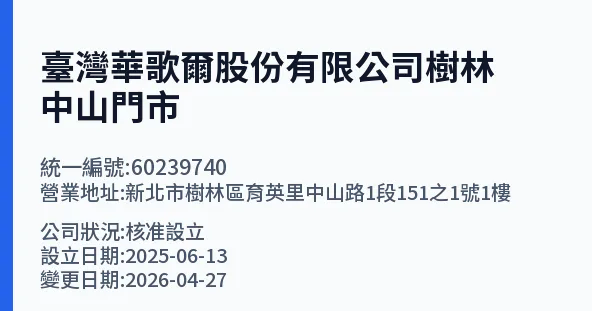 臺灣華歌爾股份有限公司樹林中山門市的照片-統編 60239740(新北市) 公司登記資料與營業項目詳細圖表