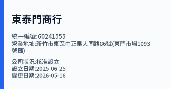 東泰門商行的照片-統編 60241555(新竹市) 公司登記資料與營業項目詳細圖表
