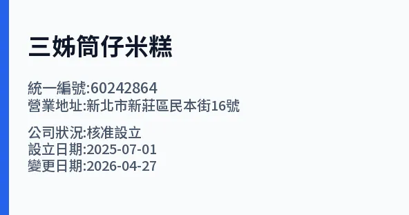 三姊筒仔米糕的照片-統編 60242864(新北市) 公司登記資料與營業項目詳細圖表