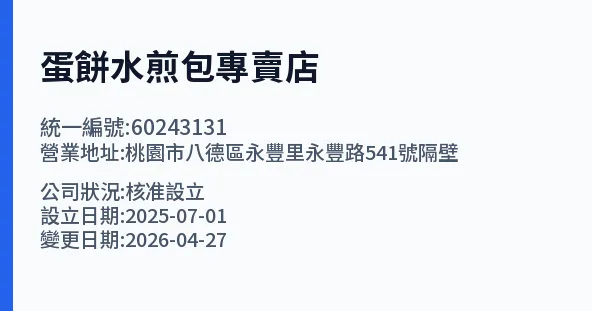 蛋餅水煎包專賣店的照片-統編 60243131(桃園市) 公司登記資料與營業項目詳細圖表