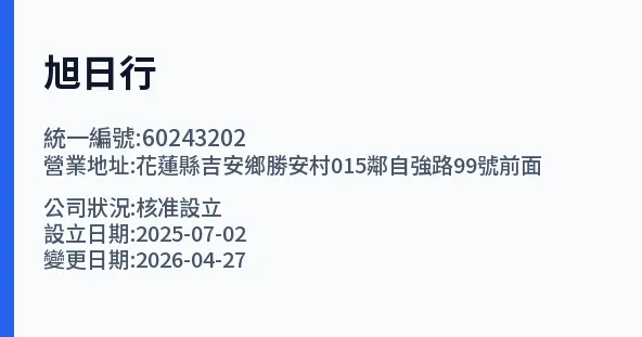 旭日行的照片-統編 60243202(花蓮縣) 公司登記資料與營業項目詳細圖表