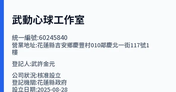 武動心球工作室的照片-統編 60245840(花蓮縣) 公司登記資料與營業項目詳細圖表