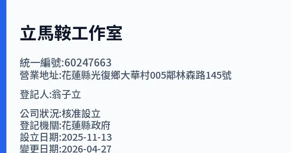 立馬鞍工作室的照片-統編 60247663(花蓮縣) 公司登記資料與營業項目詳細圖表