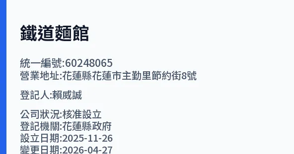 鐵道麵館的照片-統編 60248065(花蓮縣) 公司登記資料與營業項目詳細圖表