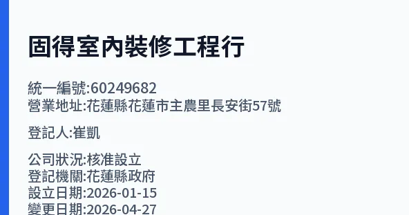 固得室內裝修工程行的照片-統編 60249682(花蓮縣) 公司登記資料與營業項目詳細圖表