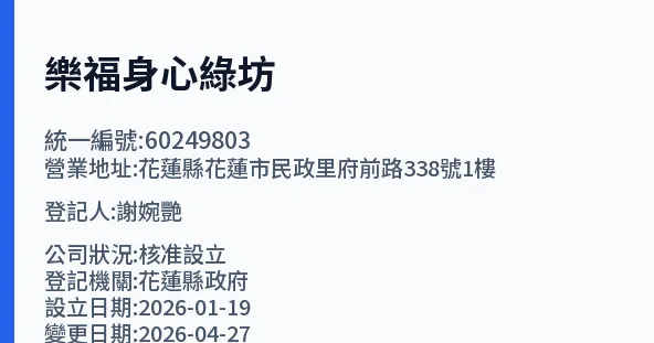 樂福身心綠坊的照片-統編 60249803(花蓮縣) 公司登記資料與營業項目詳細圖表