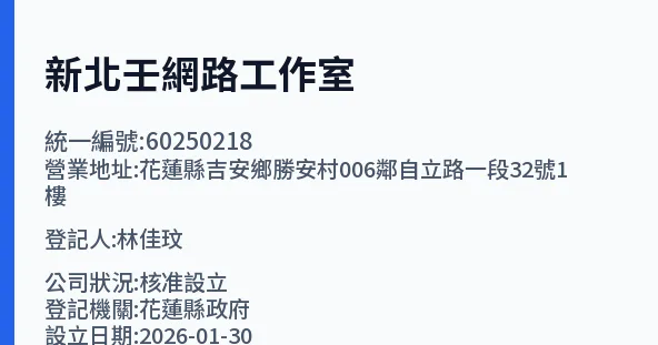新北壬網路工作室的照片-統編 60250218(花蓮縣) 公司登記資料與營業項目詳細圖表