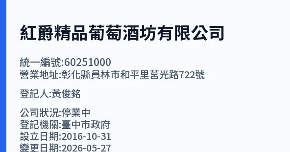 紅爵精品葡萄酒坊有限公司的照片-統編 60251000(彰化縣) 公司登記資料與營業項目詳細圖表