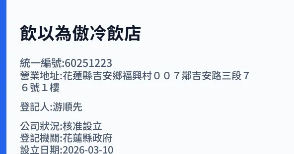 飲以為傲冷飲店的照片-統編 60251223(花蓮縣) 公司登記資料與營業項目詳細圖表