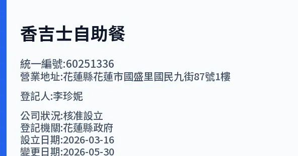 香吉士自助餐的照片-統編 60251336(花蓮縣) 公司登記資料與營業項目詳細圖表