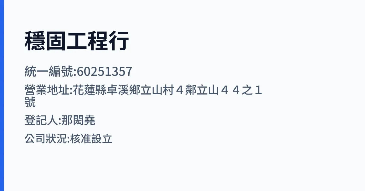 穩固工程行 - 統編 60251357(花蓮縣) 公司登記資料與營業項目詳細圖表