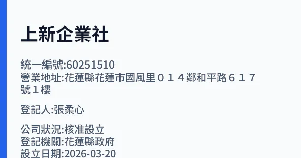 上新企業社的照片-統編 60251510(花蓮縣) 公司登記資料與營業項目詳細圖表